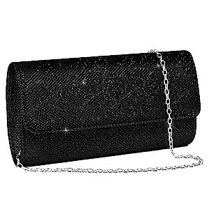 OSDUE Evening Bag Clutch Purses for Women, Glitter Bags, Sparkling Envelope Evening Bag with Detachable Chain, for Prom Wedding Party Banquet Date (Black)
