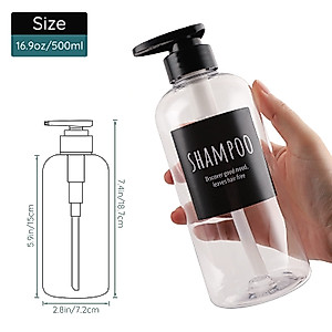 Shampoo and Conditioner Bottles, Segbeauty 2 Pack 16.9oz Refillable Shampoo Bottles, 500ml Labeled Clear Shower Bottles Refillable, Large Empty Plastic Bathroom Soap Lotion Shampoo Dispenser with Pump