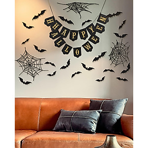 DN DECONATION Halloween Decorations Indoor Set, 24PCS Happy Halloween Banner Bundle, Halloween Garland Fireplace Mantel Decoration for Wall, Scary 3D Bat Spider Web for Spooky Party Home Office Decor