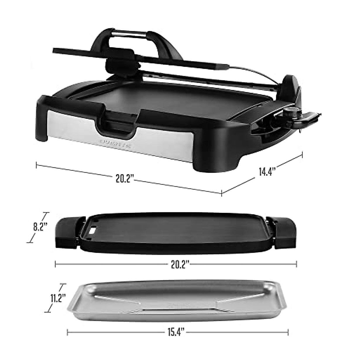 Ovente 2-in-1 Electric Grill and Griddle with Removable Tempered Glass Cover, 1700W Fast Heating Ceramic Non-Stick Plate Perfect for Indoor BBQ Cooking Breakfast, Pancake, Bacon and Egg, Black GR2001B