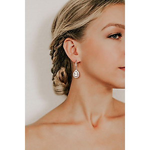 SWEETV Teardrop Wedding Earrings for Brides, Bridesmaids, Cubic Zirconia Dangle Earrings for Prom, Party, Formal Occasion,Silver