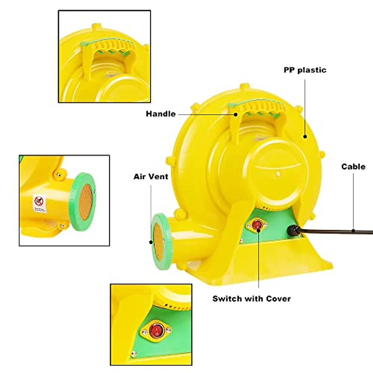 Tobargar Inflatable Blower Bounce House Air Blower for Inflatable Castle and Jump Slides, Portable and Powerful Inflatable Blower Fan Pump