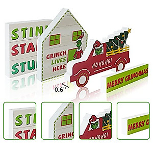 Grinch Christmas Tiered Tray Decor - 6 PCS Christmas Gnome Tiered Tray Decoration, Green Christmas Wood Signs Inspired Christmas New Year Holiday Decor -(Tray Not Included)