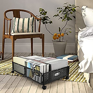 Under Bed Storage Containers with Wheels,2 Pack Black Underbed Storage Shoes Organizer Containers,Upgraded Wheels with Large Capacity Metal Underbed,Storage Containers for Bedroom Clothing Shoes