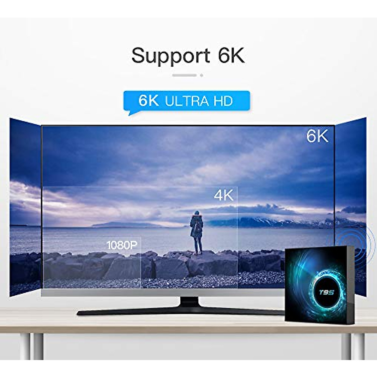 T95 Android TV Box 4GB RAM 128GB ROM- Streaming Media Players with Max Storage- Android Box 2023, H616 Quad-core 64bit, 2.4G/5.0G Dual WiFi, 6K Ultra HD, Bluetooth 5.0 & Wireless Backlit Mini Keyboard