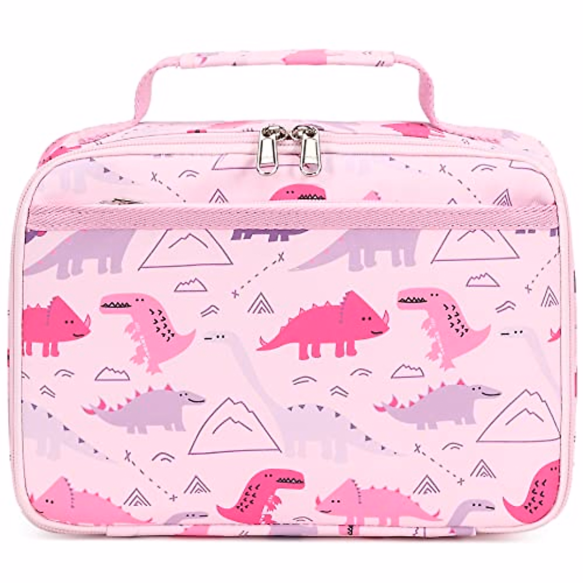 Kids Lunch Box Boys Girls Insulated Lunch Cooler Bag Reusable Lunch Tote Kit for School Travel Dinosaur Pink