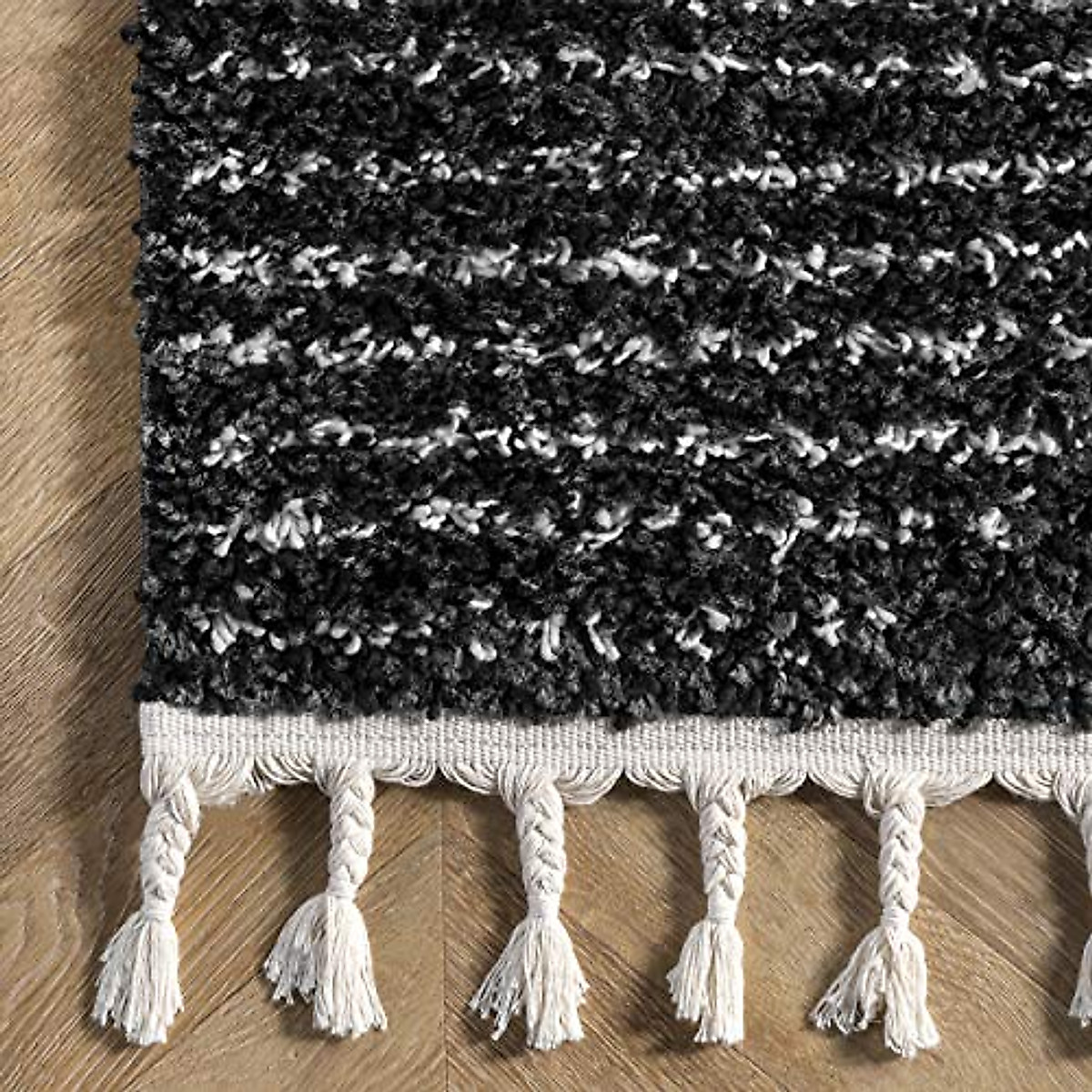 nuLOOM Sadie Moroccan Diamond Tassel Shag Area Rug, 3' x 5', Black
