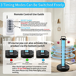 coospider-repta 38W UV Sanitizer Light, Portable Ultraviolet Light with 3-Gear Timer and Remote Control, 110V UV Light, 99.99% UVC Cleaning Lamp for Home, Office, Hotel, School