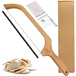 Nazmul Hassan LLC Wooden Bread Bow Slicer, Knife for Homemade Bread Stainless Steer 15.7-inch Bread Cutter Easy Grip Handle Cutter Tool with Wooden Handle for Kitchen Gift Kitchen Knife, Medium