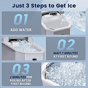 FREE VILLAGE Nugget Ice Maker Countertop, Pebble with Soft Chewy Pellet Ice, 11,000pcs/35Lbs/Day, Self-Cleaning, One-Click Operation, Portable Machine for Home Kitchen Bar Party, Grey
