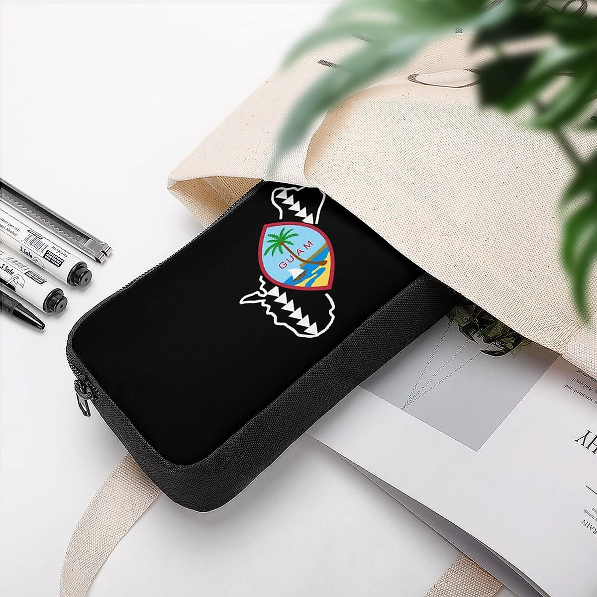 Guam Flag Seal Pencil Case Pencil Pouch Coin Pouch Cosmetic Bag Office Stationery Organizer