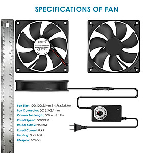 Qirssyn 120mm AC Powered Fan with Vriable Speed Controller, AC 110V to 220V Vriable Speed Fan for Receiver Amplifier DVR PlayStation Component Cooling