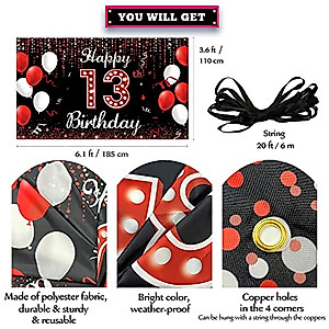 13th Birthday Backdrop Banner, Happy 13th Birthday Decorations for Girls, Red Black 13 Years Old Birthday Party Photo Booth Props, Thirteen Birthday Yard Sign Decor for Outdoor Indoor, Fabric Vicycaty