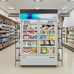 KoolMore MDF-2GD-45C-WH 53 in. Commercial Two Glass Door Display Upright Freezer Merchandiser in White 45 Cu. Ft