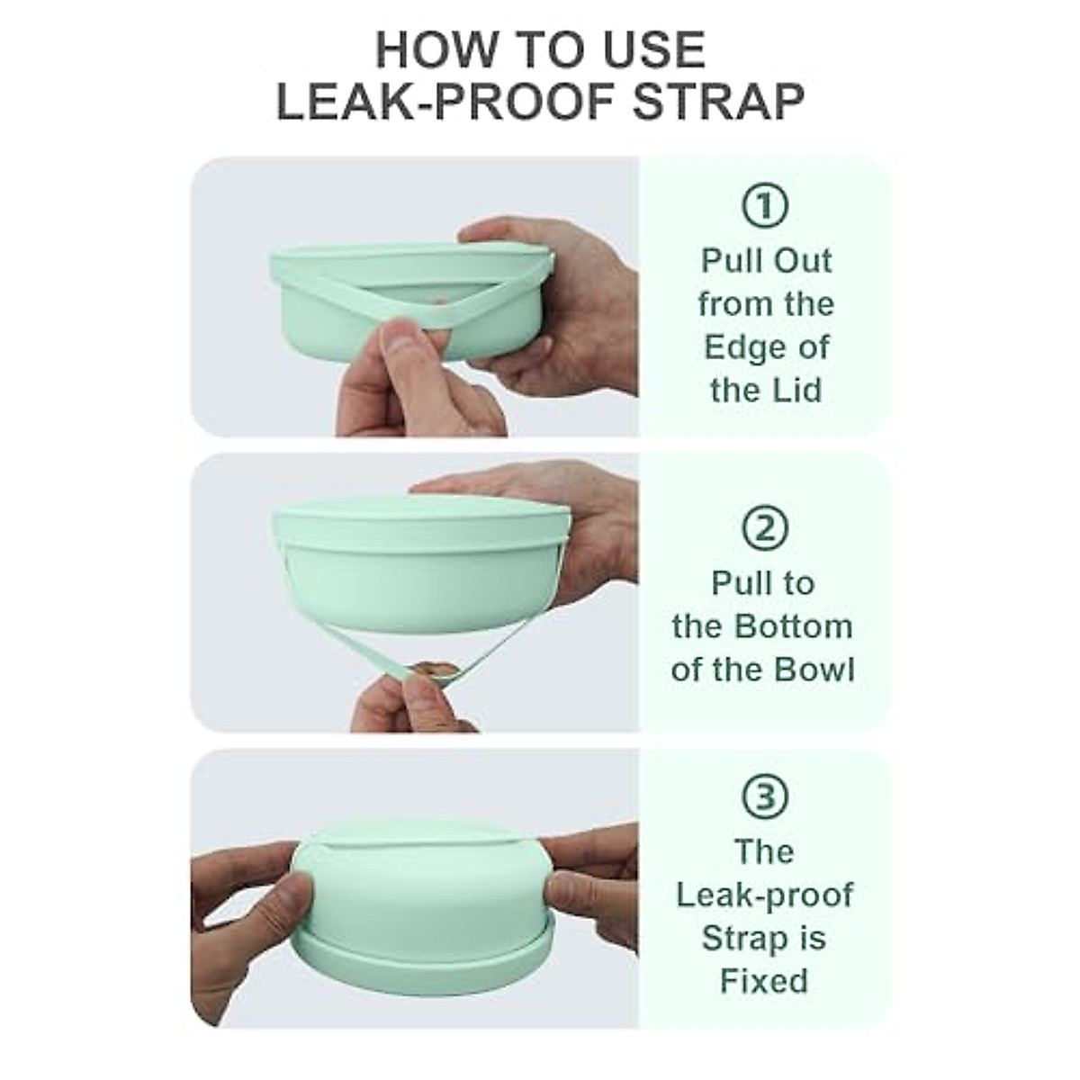 DGitaor Silicone Food Storage Containers Bowl, Set of 3 Reusable Silicone Bento Lunch Box Containers with Lids (17oz, 25oz, 42oz) Dishwasher, Microwave and Freezer Safe Mint Green