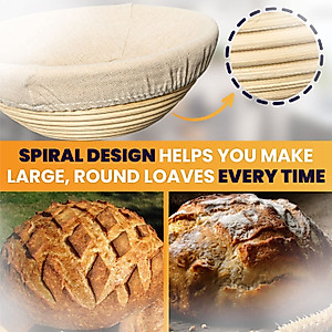 Bread Banneton Proofing Basket Set | 9” & 10” Round Baking Bowl Kit for Sourdough | Includes Dough Scraper, Bread Lame, Brotform Cloth Liner, Basting Brush (Blue)