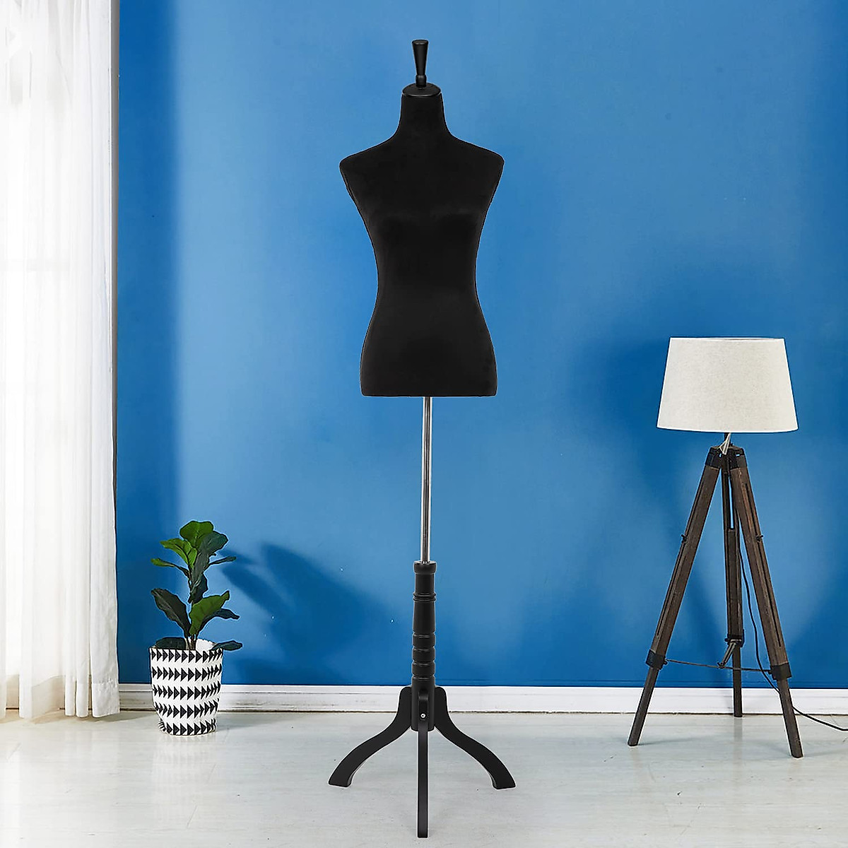 PayLessHere Female Mannequin Torso Sewing Mannequin Dress Form Mannequin Body 53-67 Inch Adjustable Dress Mannequin with Stand Wood Base for Sewing Counter Window Display (Black, 53-67 Inches)