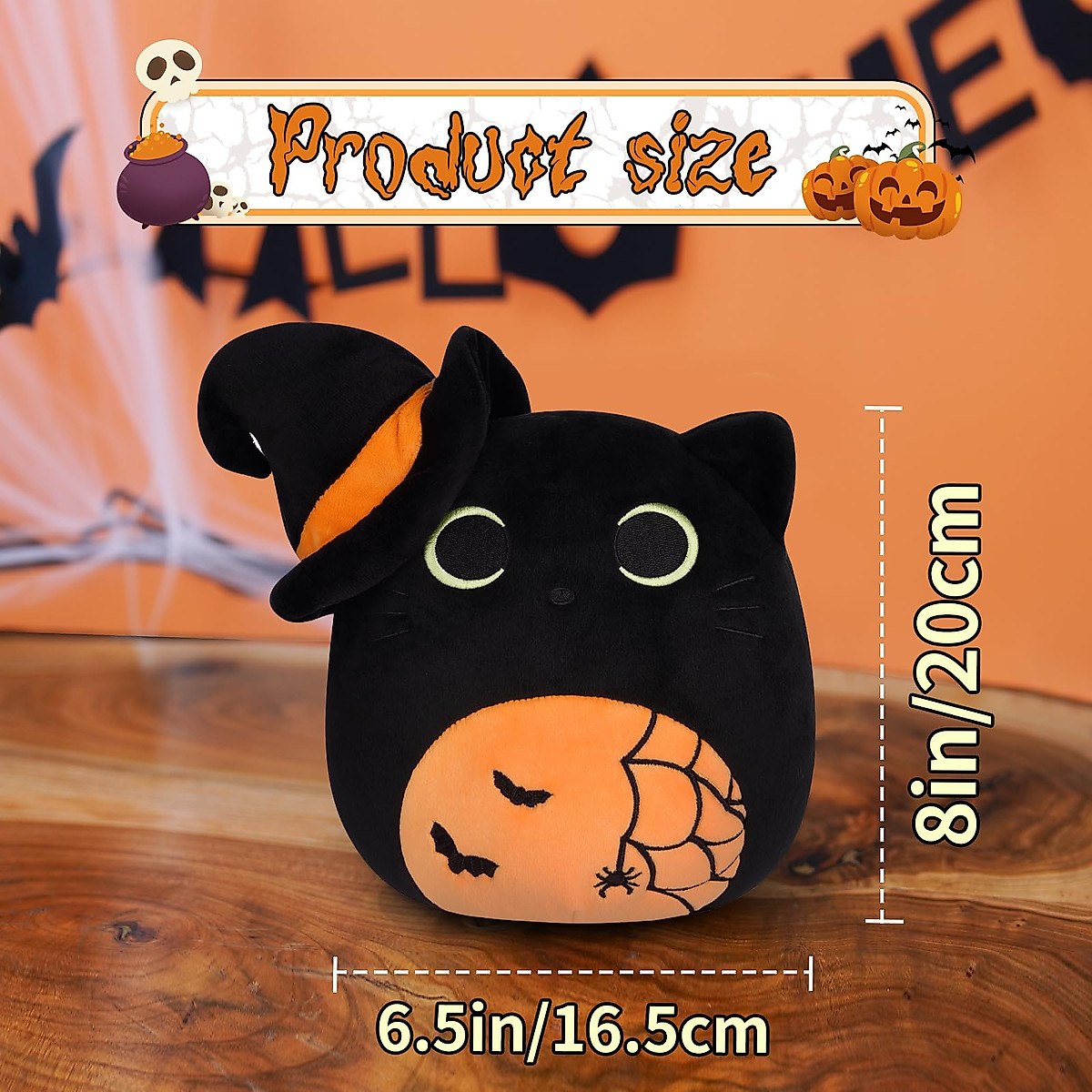 Desdfcer Halloween Cat Plush, Halloween Black Cat Plush Pillow,Halloween Stuffed Animal Cat Plushies, Halloween Plush Cat Doll Toys for Kids, Gift for Halloween Birthday
