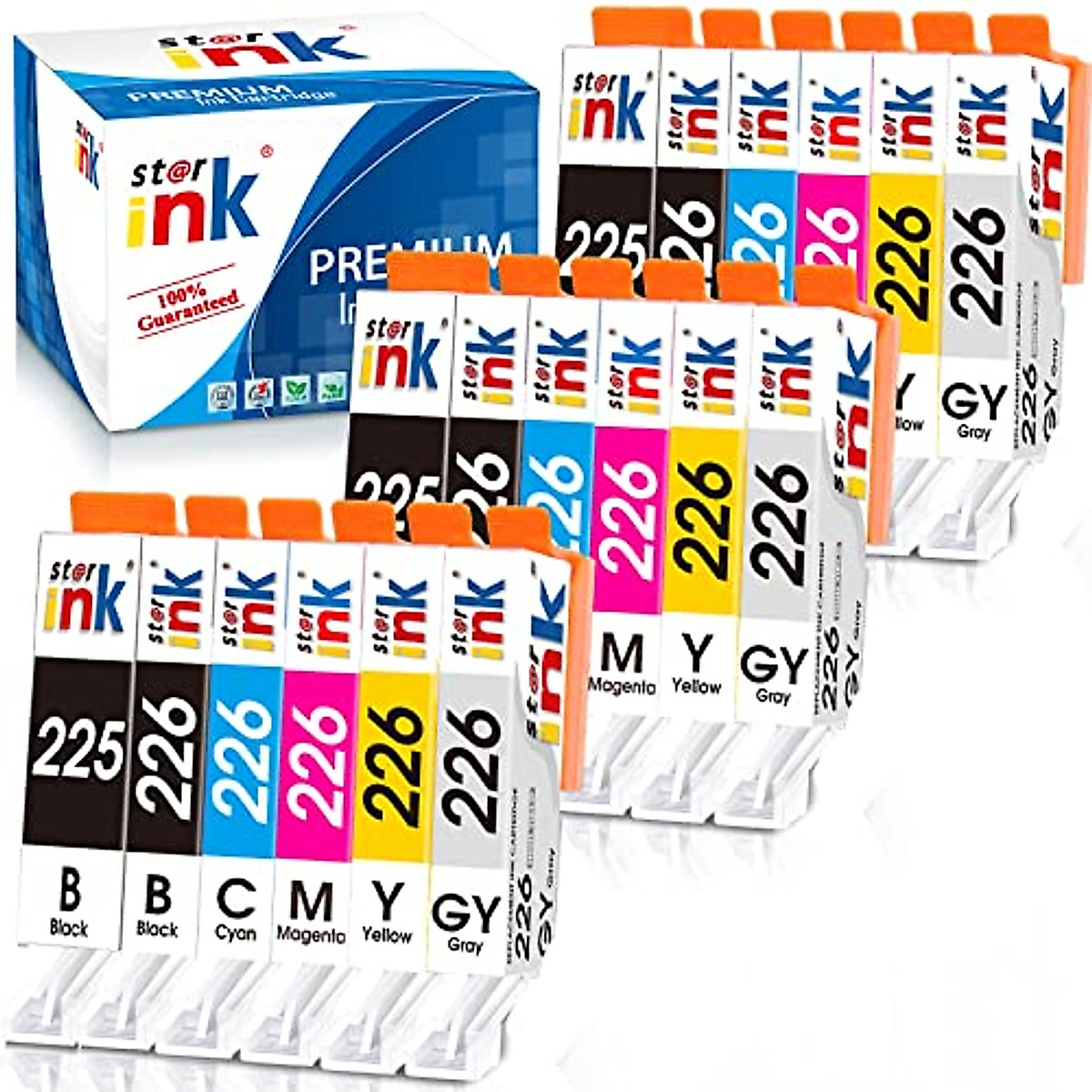 starink 225 226 Ink Cartridges, Compatible Replacement for Canon PGI225 CLI226 for Pixma MG6220 MG6120 MG8120 MG8200 MG6100 MG8100 MG6200 Printer (3PGBK, 3BK, 3 Gary, 3C/3M/3Y), 18 Packs