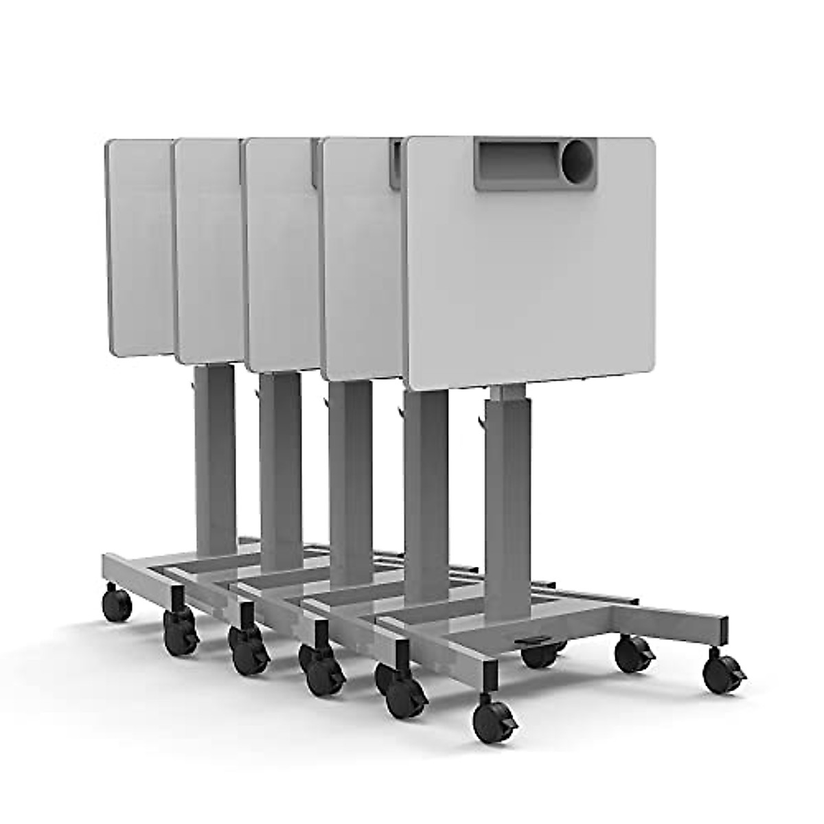 Offex Mobile Gray Pneumatic Adjustable Height and 3-Position Flip-Top Student Nesting Desk with Built-in Pencil Tray, Bottle Holder, Bag Hook - Great for School, Classroom and More