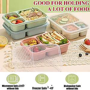 TOTDTDA 12 Pack Bento Box, 3 Compartment Lunch Box Containers, Wheat Straw Reusable Food Storage Containers, Freezer Microwave and Dishwasher Safe Snack Containers for Work School and Travel