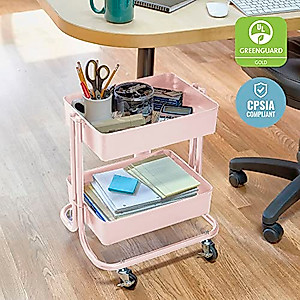 ECR4Kids 2-Tier Rolling Utility Cart, Multipurpose Storage, Pink