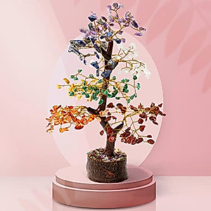 Handcrafted Healing Crystal Bonsai Tree - Feng Shui Chakra Tree with 300 Wooden Beads for Positive Energy and Balance - Perfect Home/Desk Decor and Reiki Good Luck Crystal Gifts by Karma Pledge