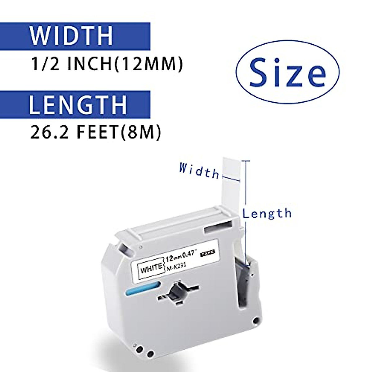 5PK 12mm 0.47 M-K231s M Tape Compatible with Brother M Tape 12mm 0.47 White M-k231 M-k231s，Black on White for Brother 12mm 1/2 M Tape Label Maker Tape for Brother PTouch PT-65 PT-90 PT-M95 PT-70BM