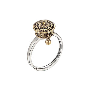 JUNTEN 925 Silver Rotating Rings for Women Finger Anxiety Spinner Ring Buddhist Tibetan Prayer Wheel Lotus Ring Good Luck Adjustable Bands