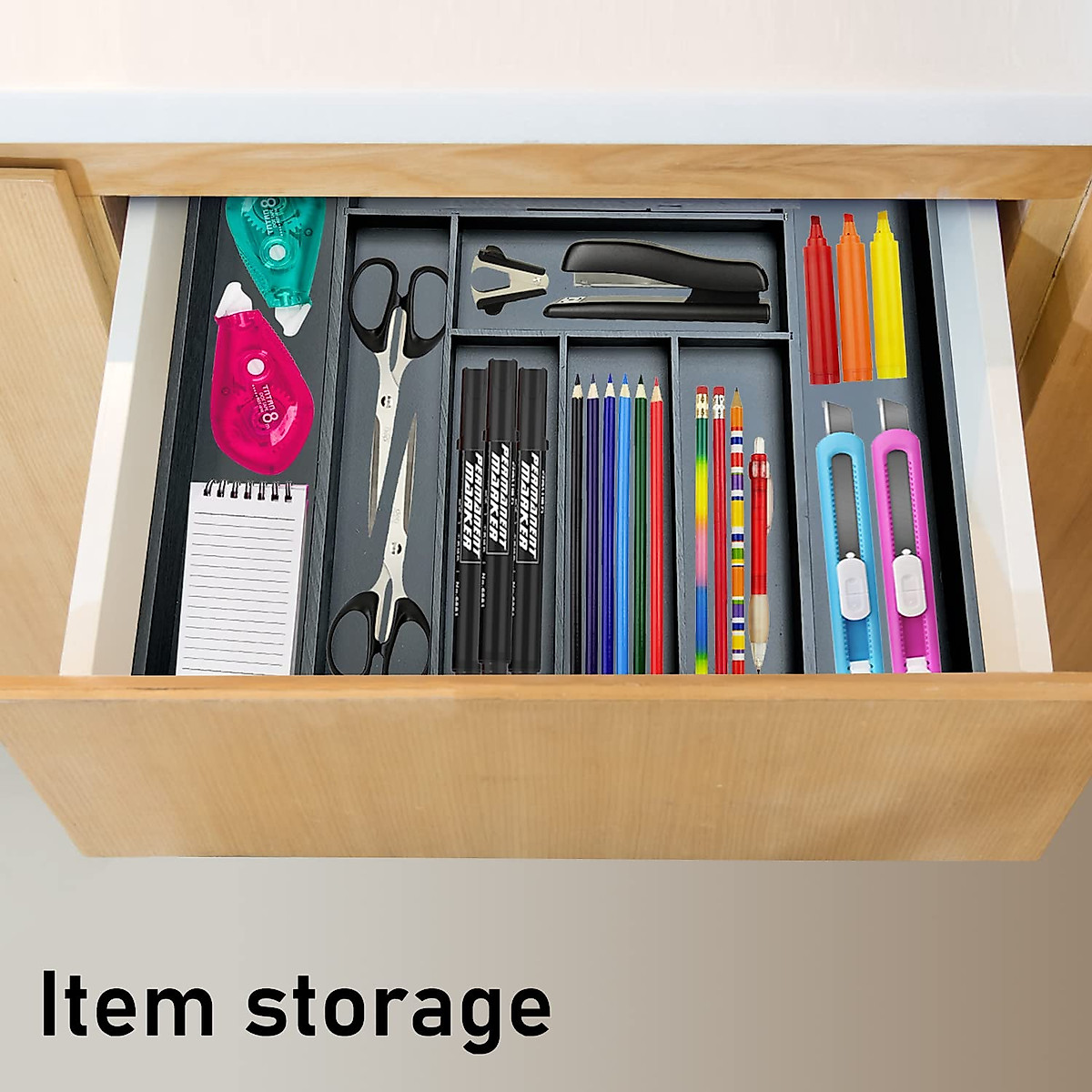 ZHOMA Bamboo Expandable Kitchen Drawer Organizer for Utensils Holder - Silverware Organizer/Utensil Holder and Cutlery Tray with Grooved Drawer Dividers - Black