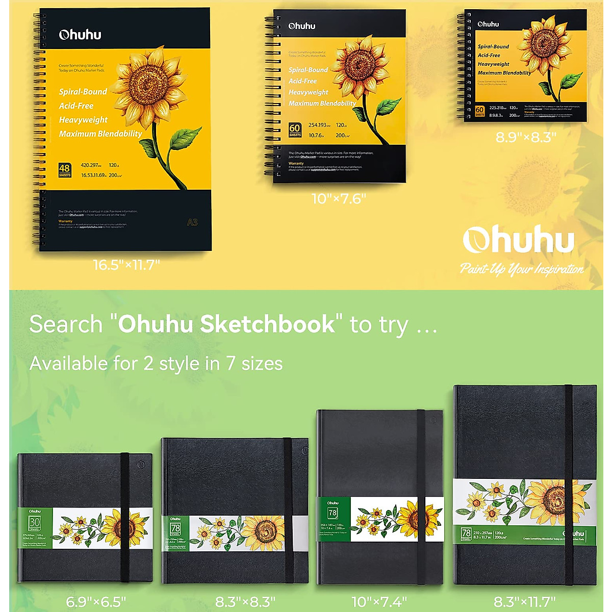 Ohuhu Sketchbook Marker Paper Pad: 8.3"x8.3" Square Art Sketch Book Drawing Papers 78 Sheets/156 Pages 120 LB/200 GSM Hardcover Sketching Books for Alcohol Markers Heavyweight Sketchpad Christmas Gift