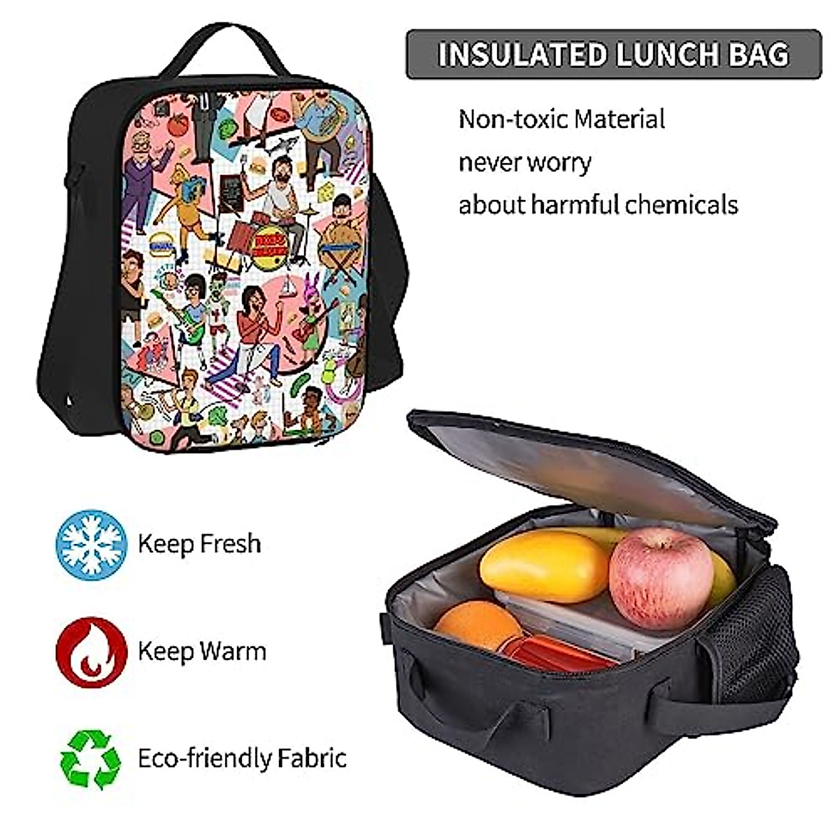 ORPJXIO Backpack 3 Piece Set Bob's Anime Burgers Laptop Backpack Pencil Case Lunch Bag Combination For Travel Work Camping