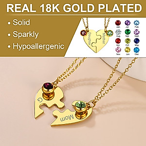 GOLDCHIC JEWELRY Gold Split Necklaces For Couples, Personalised Engraved Birthstones Matching Heart Pendant For 2