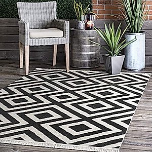nuLOOM Rayne Diamond Fringe Indoor/Outdoor Area Rug, 8' x 10', Black