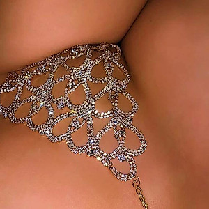 Nieeweiy (Gold) Body Chain Jewelry Women Bikini Rhinestone Underwear Waist Belly Chain Blingbling Crystal Thong Night Jewelry for Women