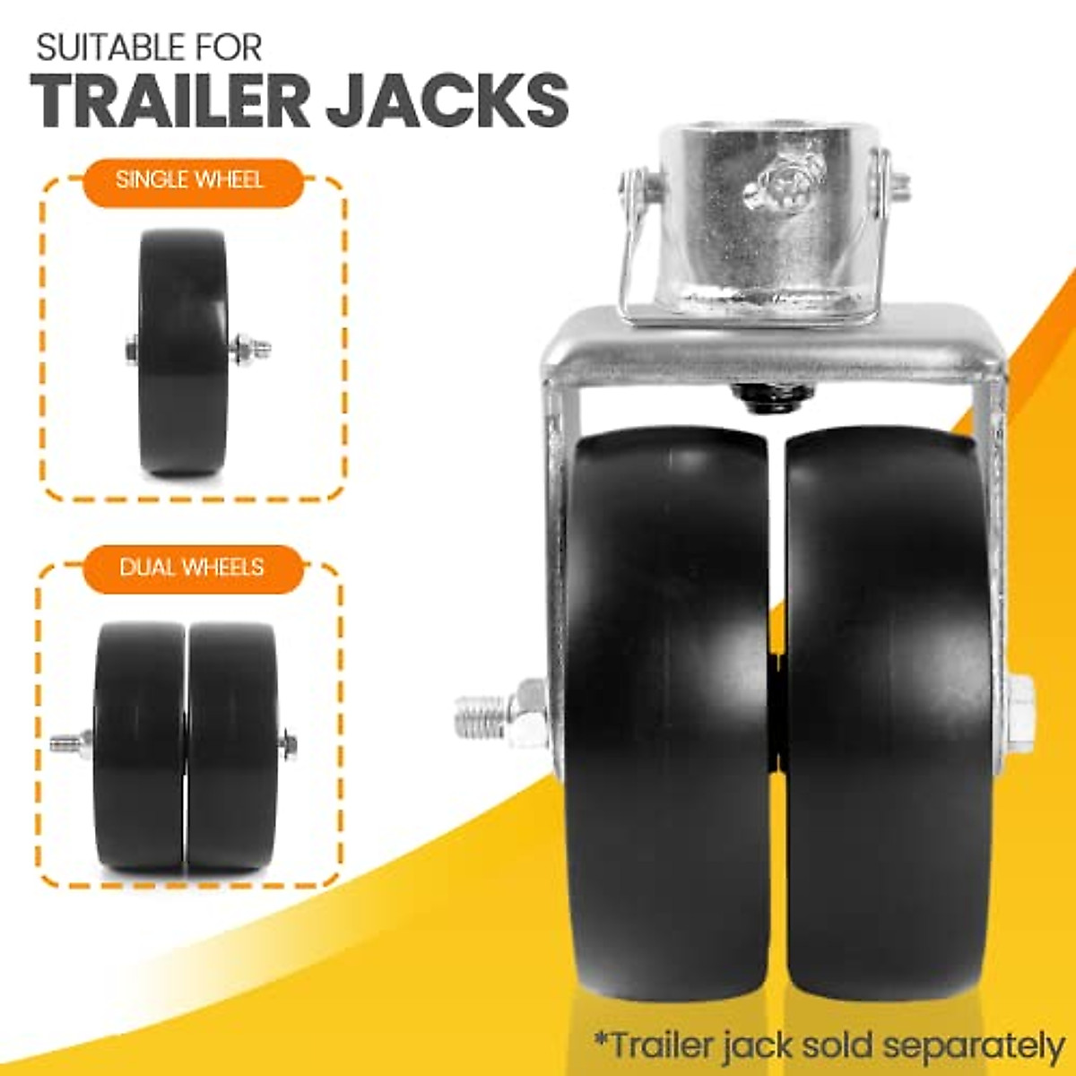(2-Pack) AR-PRO 6-Inch Boat Trailer Jack Wheels - Universal Fit Black Plastic Caster Wheels - Includes All Mounting Hardware - Suitable for Boat Trailer Jacks with 1 or 2 Wheels