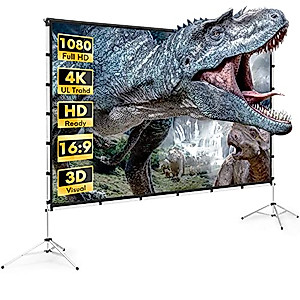 120 inch Projector Screen with Stand,Foldable Portable Projection Screen 16:9 4K HD Only Front Projections for Home Theater Backyard Cinema Office Meeting