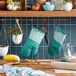 KitchenAid Albany Oven Mitt 2-Pack Set, Aqua Sky, 7"x13"