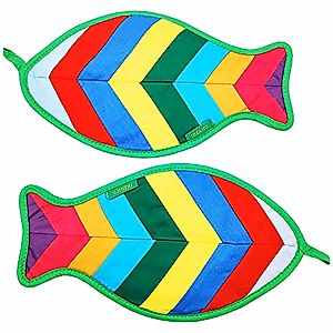 Pot Holders for Kitchen, 2pcs Fabric Patchwork Mats 100% Cotton Heat Resistant Hot Pads with Hanging Loop for BBQ/Cooking/Baking/Grilling/Microwave/Barbecue (Fish Green)