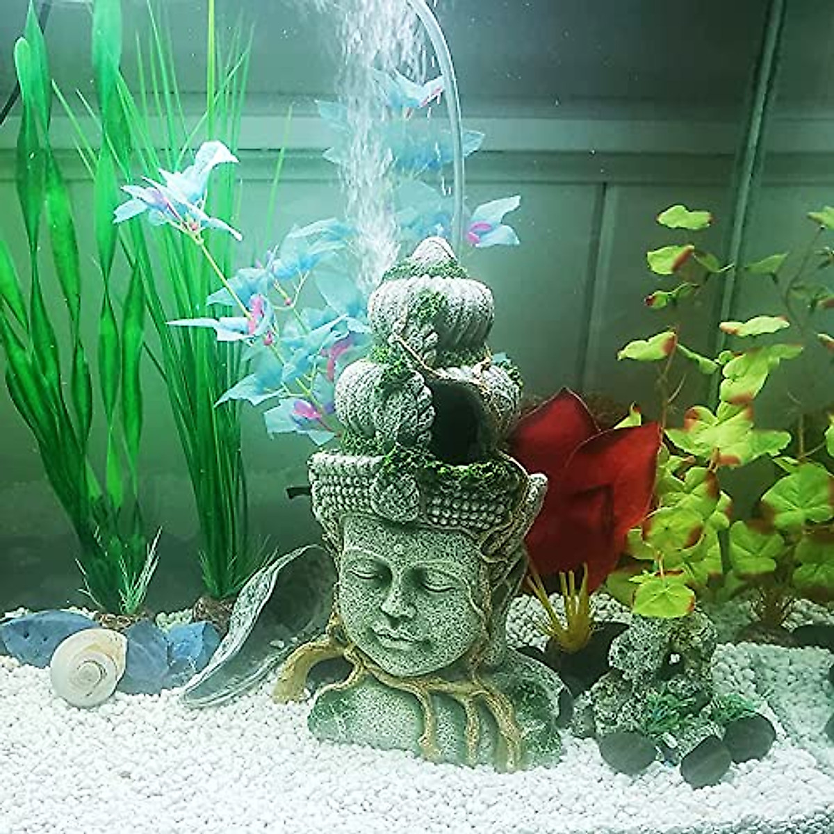 GXXMEI Buddha Head Statue Aquarium Decorations Resin Fish Hideout Betta Cave for Large Fish Tank Ornaments Betta Sleep Rest Hide Play Breed for 20 30 Gallon Aquarium