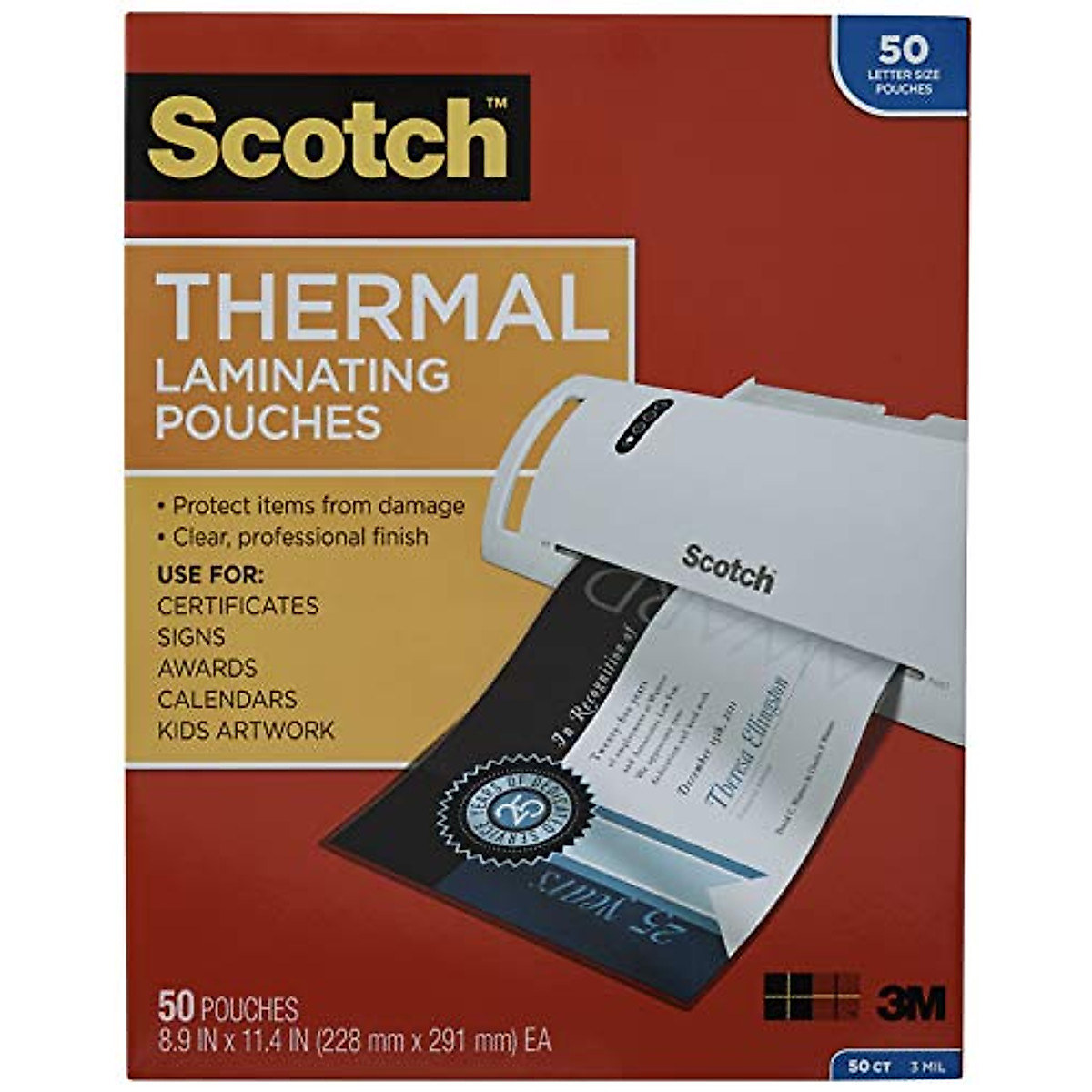 Scotch Thermal Laminating Pouches, 50 Pack Laminating Sheets, 3 Mil, 8.9 x 11.4 Inches, Education Supplies & Craft Supplies, For Use With Thermal Laminators, Letter Size Sheets, (TP3854-50-MP)
