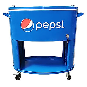 Permasteel Pepsi Outdoor Patio Cooler with Wheels | 80-Quart Rounded Beverage Rolling Cooler, PS-A207-80PE-BL, for Backyard Deck, Outside Indoor Outdoor Drink Cart, Pepsi Blue