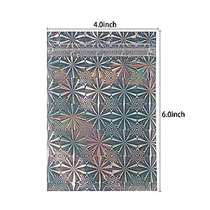 100 Pack Smell Proof Bags - Various Size Reclosable Mylar Bags Resealable Clear Ziplock Holographic Rainbow Color (Snowflake, 10x15cm (4"x6"))