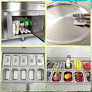 Commercial 22'' Double Round Pans + 10 pcs Refrigerated Tanks Fried Ice Cream Rolled Machine, Gelato Fry Frozen Yogurt Ice Cream Maker for Street Snack Food, Kitchen, Cafe Shop, Bar (ETL Certificate)