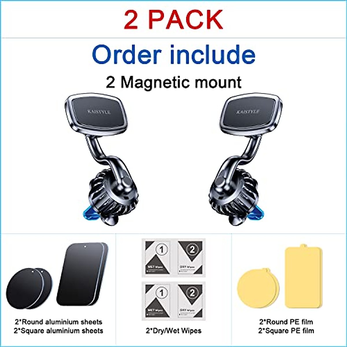 【 2 - PACK 】 Magnetic Phone Mount for Car Vent,【Upgraded Clip】 Car Magnetic Phone Holder, 【Strong Magnet 】【 360° Rotation 】 Magnetic Air Vent Phone Holder for car Fits iPhone Samsung, etc Cell Phone