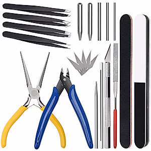 Catcan 17 Pieces Metal Puzzle Tool Set, DIY Metal Model Kit Including Clippers Edge Bending Tools Tab Twisting Tool Cylinder Cone Shape Bend Assist Tool 4 Metal Tweezers (17) (17)