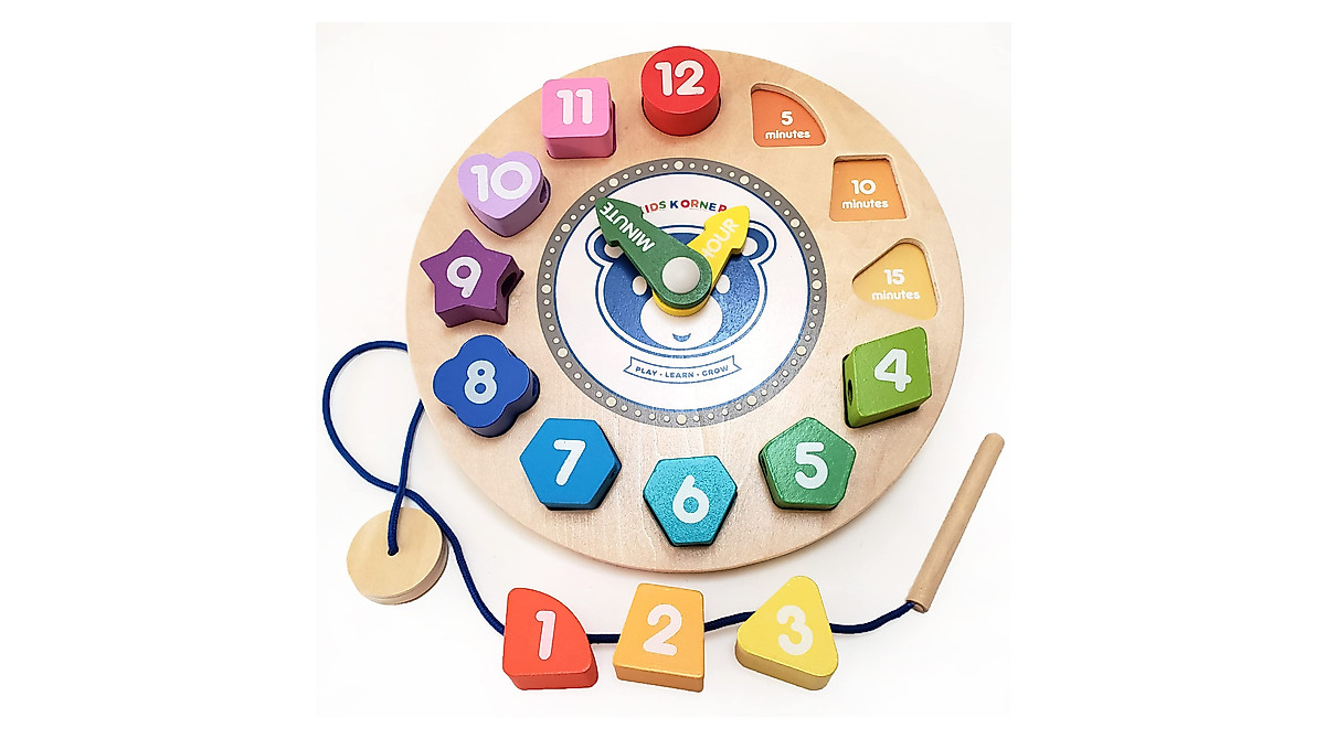 Learn & Play with Glow-in-Dark Wooden Kids Clock - Shapes, Colors & Time