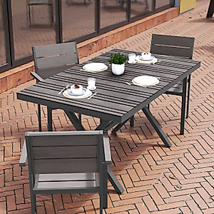 Flash Furniture Finch Commercial Grade X-Frame Outdoor Dining Table 59" x 35.5" with Faux Teak Poly Slats and Metal Frame, Gray/Gray