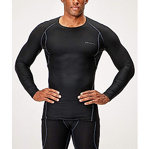 DEVOPS 3 Pack Men's UPF 50+ Long Sleeve Compression Shirts, Water Sports Rash Guard Base Layer, Athletic Workout Shirt (Large, Black-Black-White)