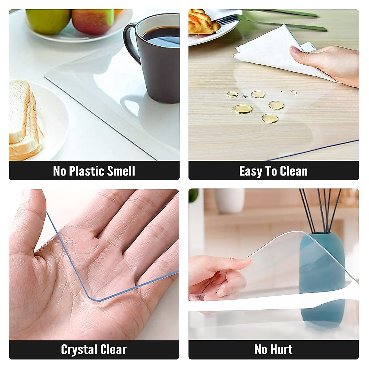 Royhom Clear Table Cover Protector 2mm Thick 54 x 54 Inch Table Protector for Dining Room Table, Waterproof Table Plastic Cover, Dining Table Cover Rectangle for Wood, Countertop, Kitchen Table